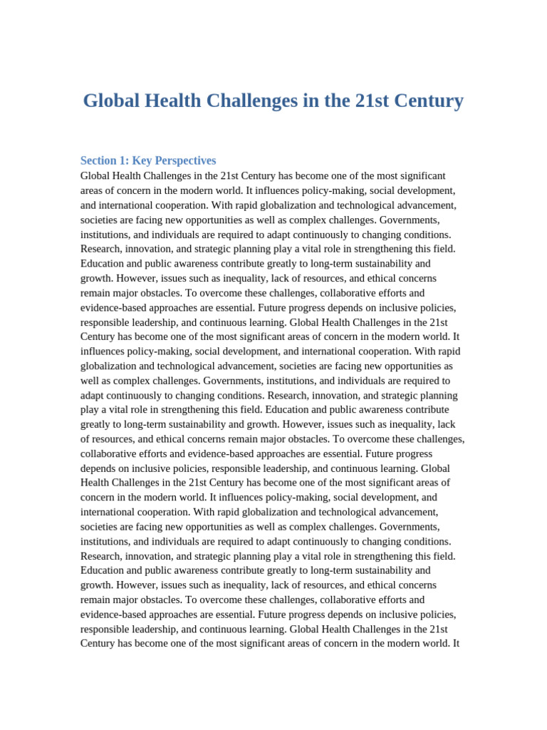Global Health Challenges in the 21st Century Set3 | PDF ...