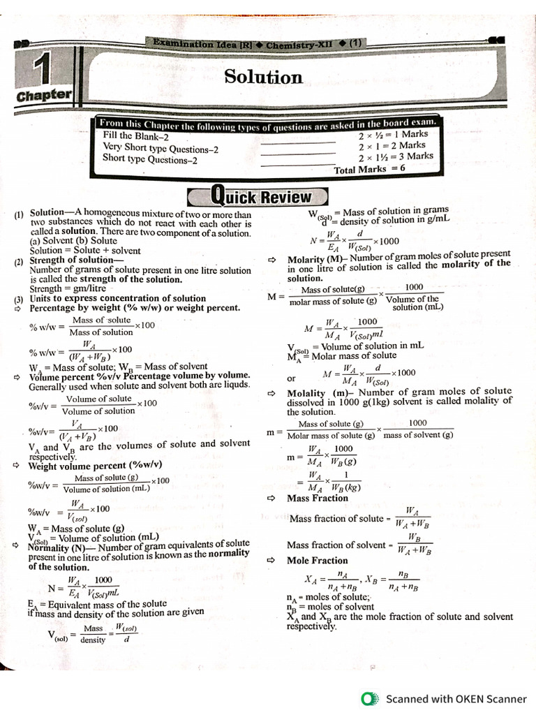 Chemistry SP Examination Idea Part 1 | PDF