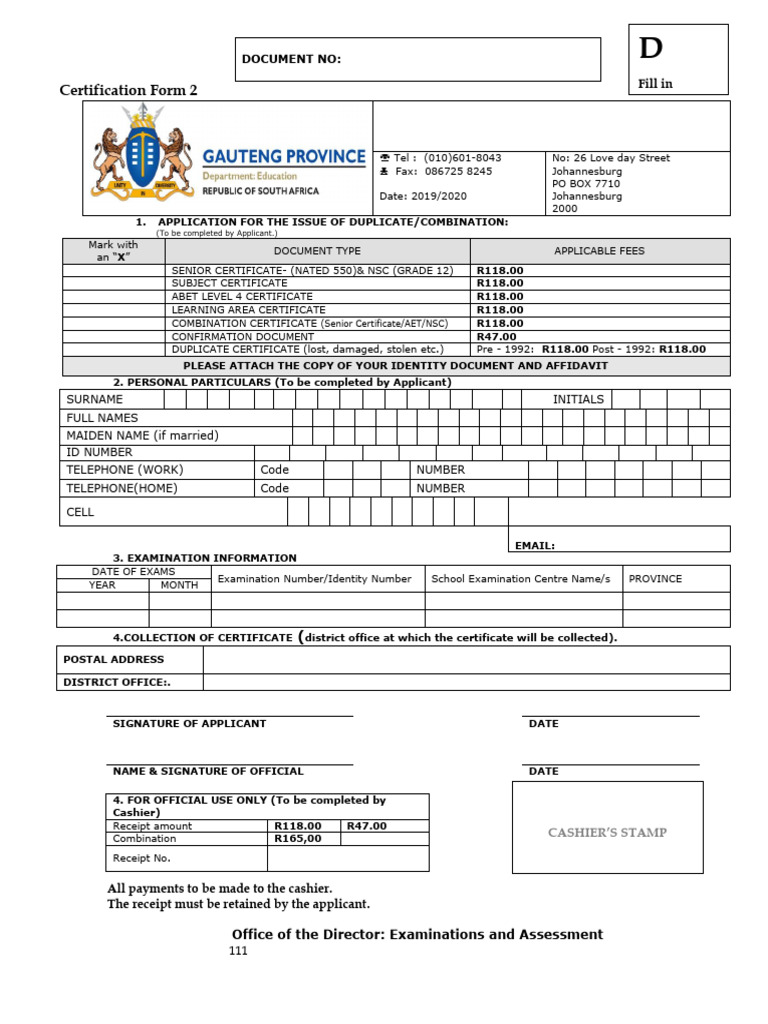 Application Form for Re-Issue and Combination Cert | PDF