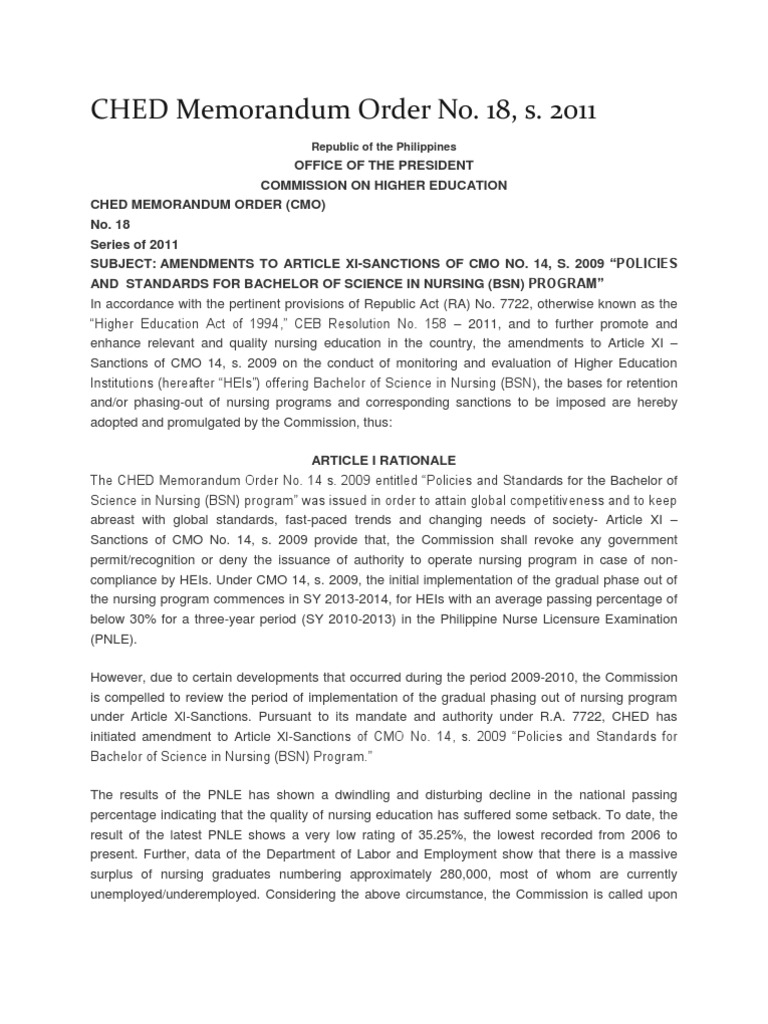 CHED Memorandum Order No | PDF | Nursing | Policy
