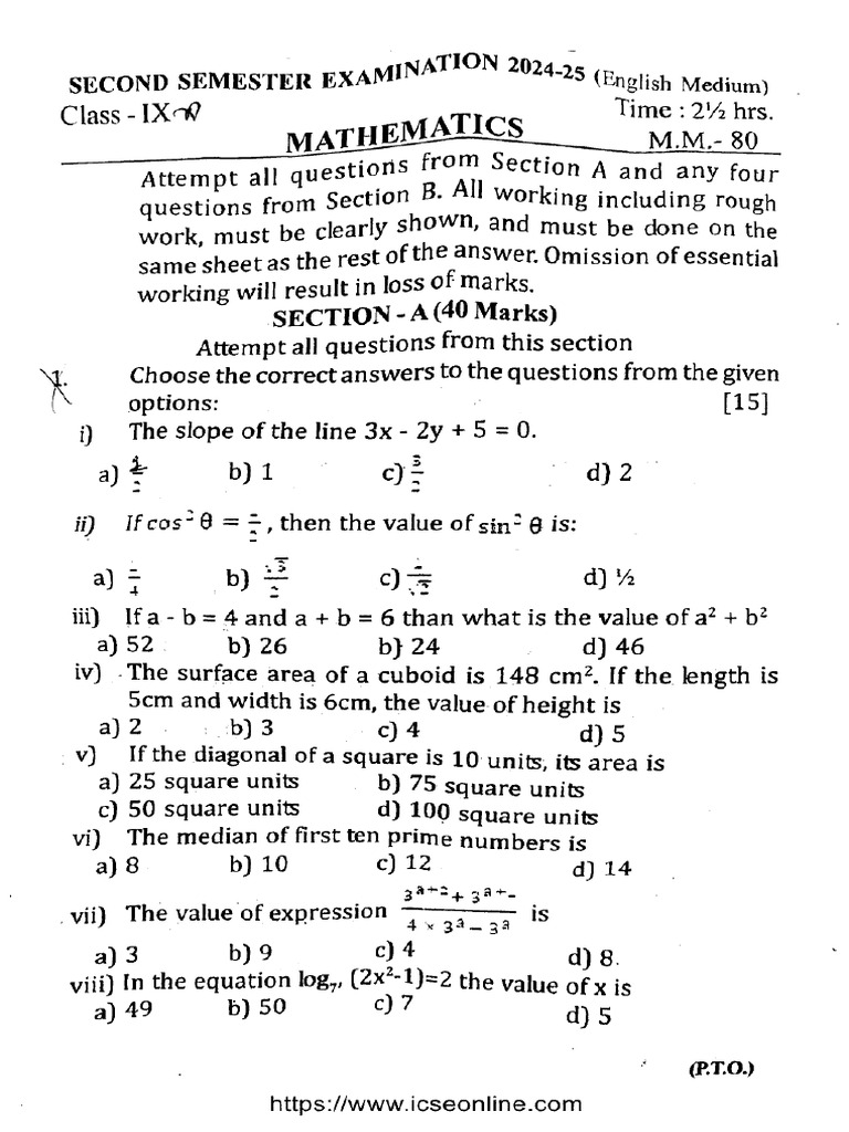 Icse Class 9 2 Sem Mathematics 280425 2025 | PDF