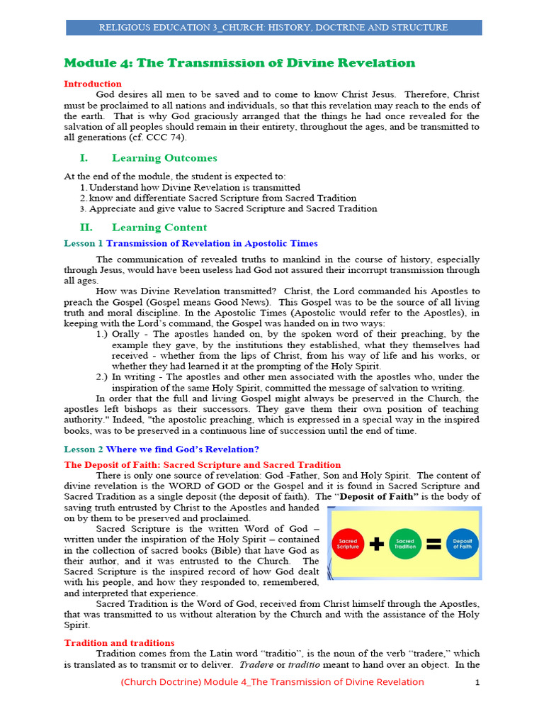 RE 3 - Module 4 - The Transmission of Divine Revelation - STUDENT | PDF ...