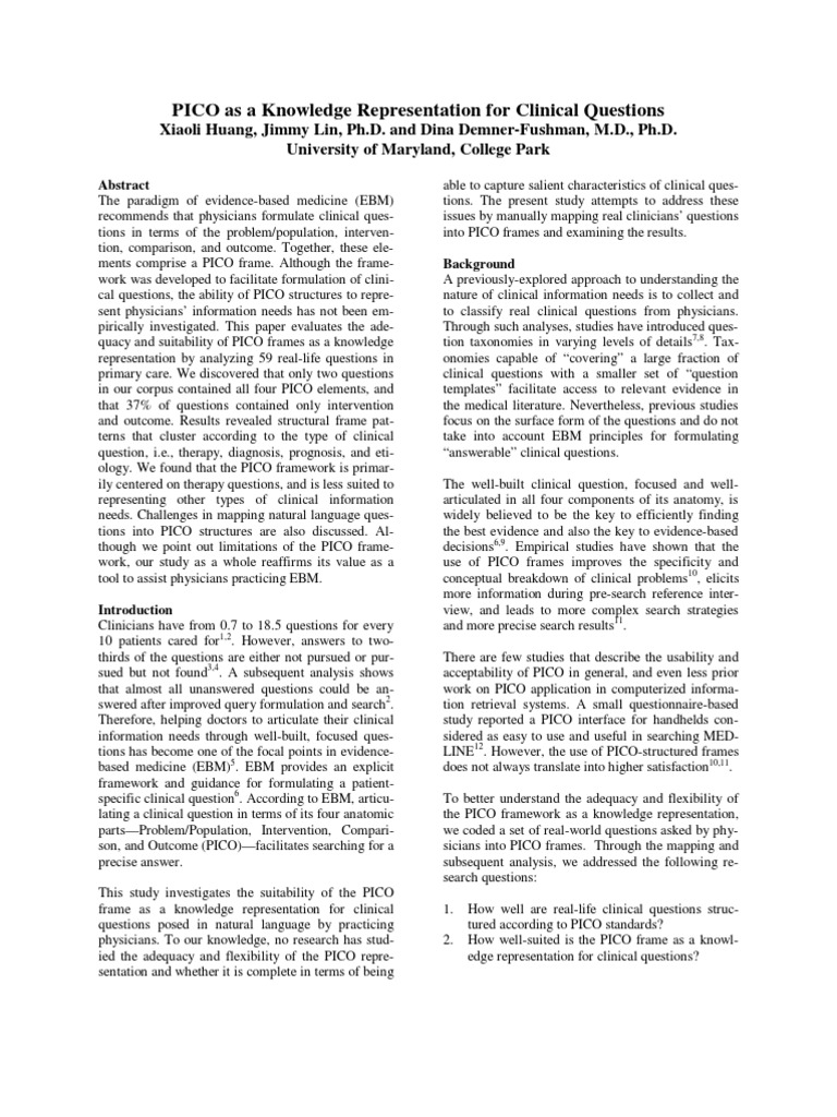 Pico | PDF | Medical Diagnosis | Evidence Based Medicine