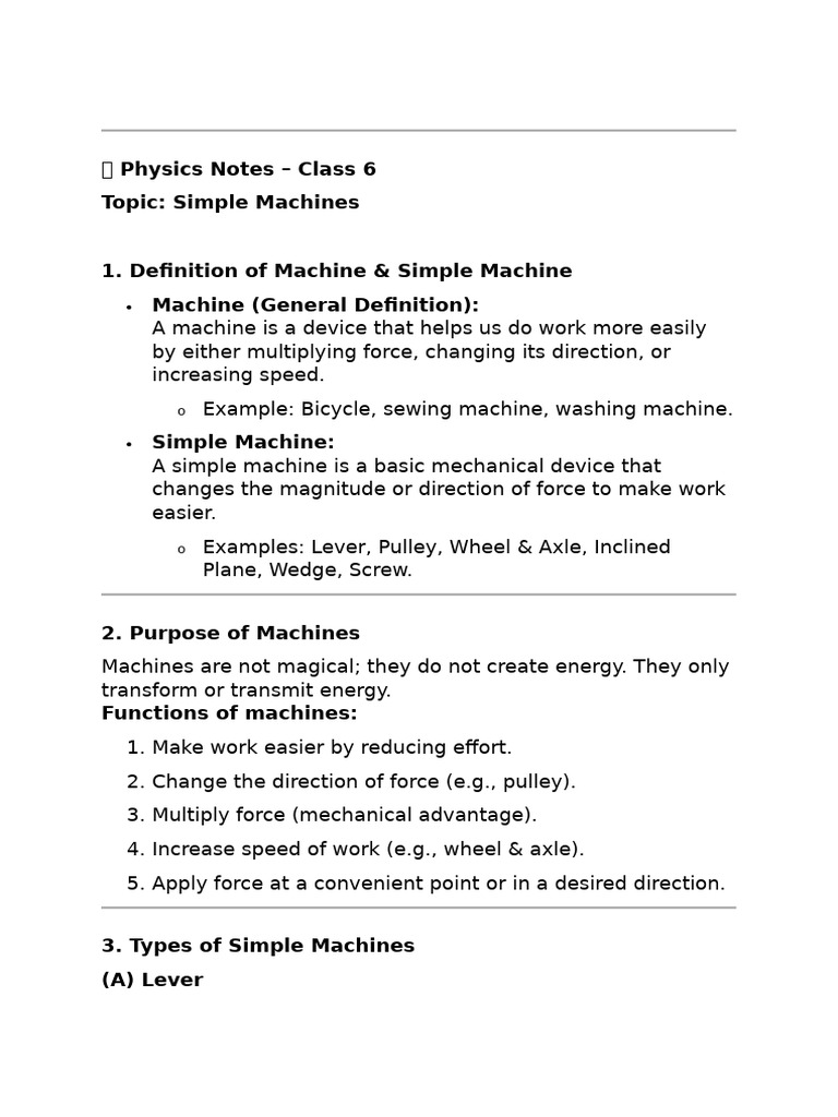 ? Physics Simple Machines | PDF | Machines | Lever