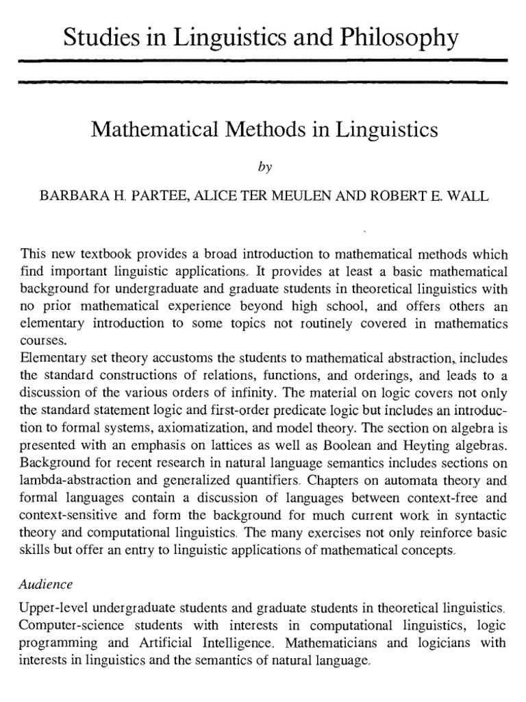 Partee Mathematical Methods in Linguistics