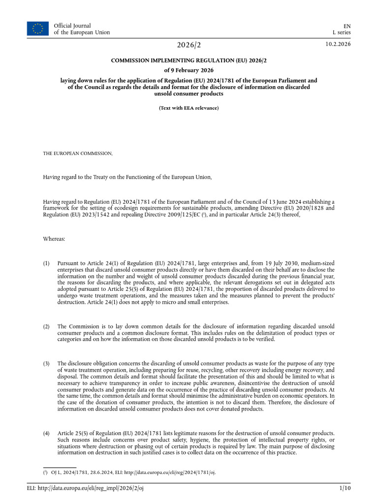Commission Implementing Regulation 2026 2 | PDF | Waste | Directive ...