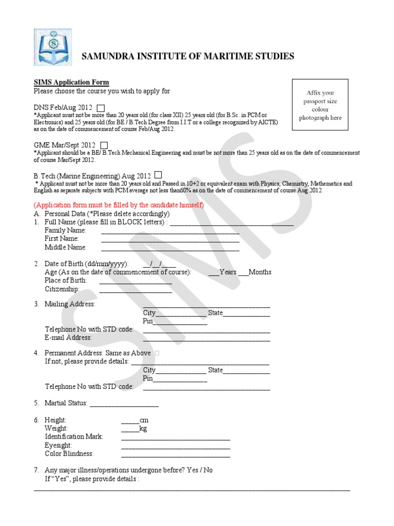 SIMS Application Form Guidelines | PDF | Bachelor Of Science | Academia