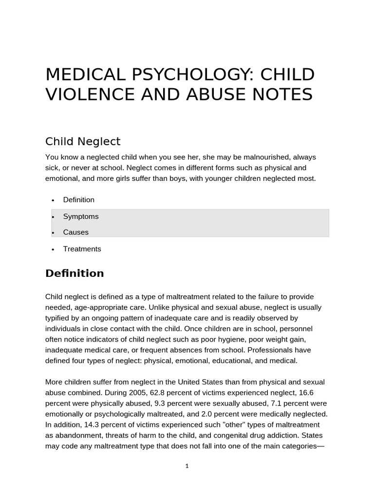 Child Neglect Abuse and Violence Notes | PDF | Domestic Violence ...