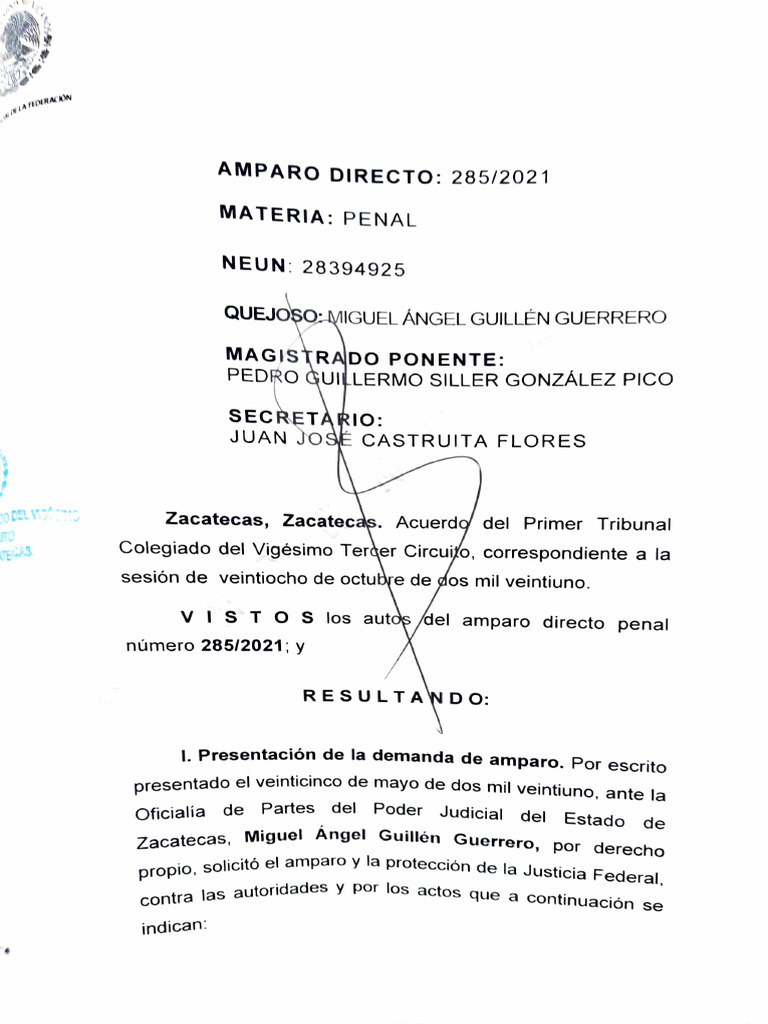 Amparo Directo Miguel Angel Guillen | PDF | Sentencia (ley) | Judicaturas