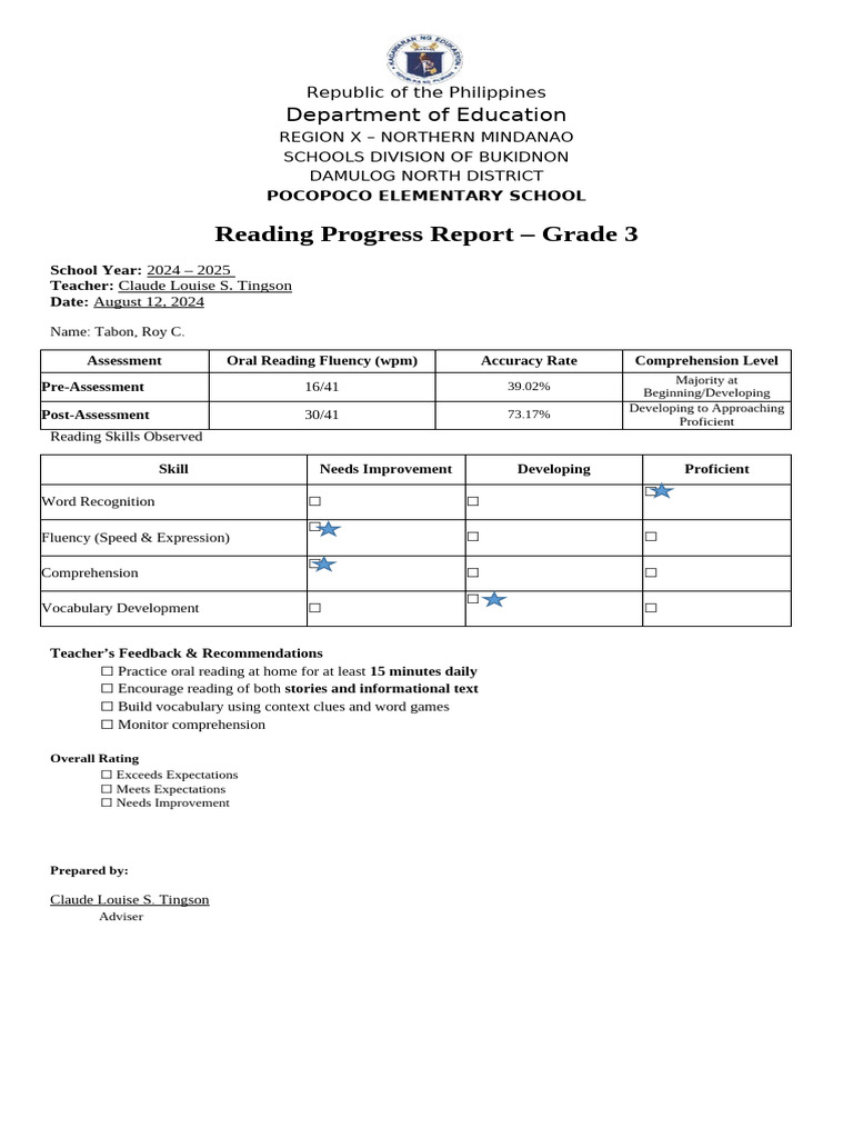 Reading Progress Report | PDF