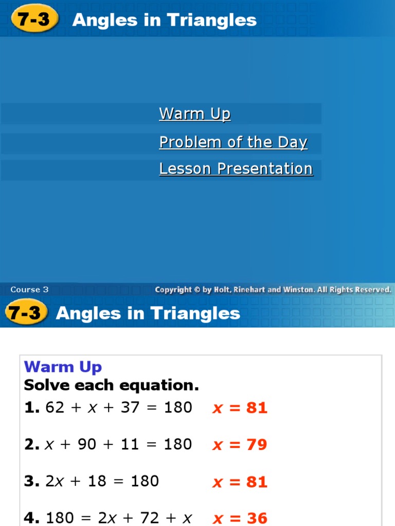 Warm Up Problem of The Day Lesson Presentation | PDF | Triangle | Polytopes