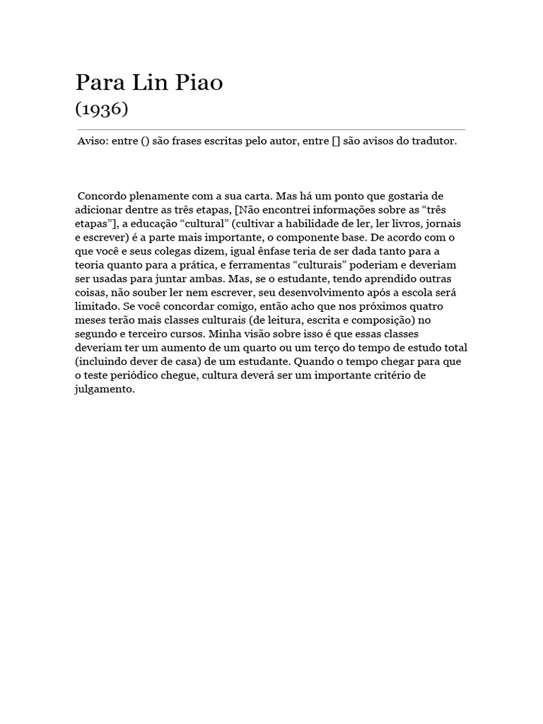 Para Lin Piao, Mao Zedong | PDF | Mao Tsé-Tung | Traduções