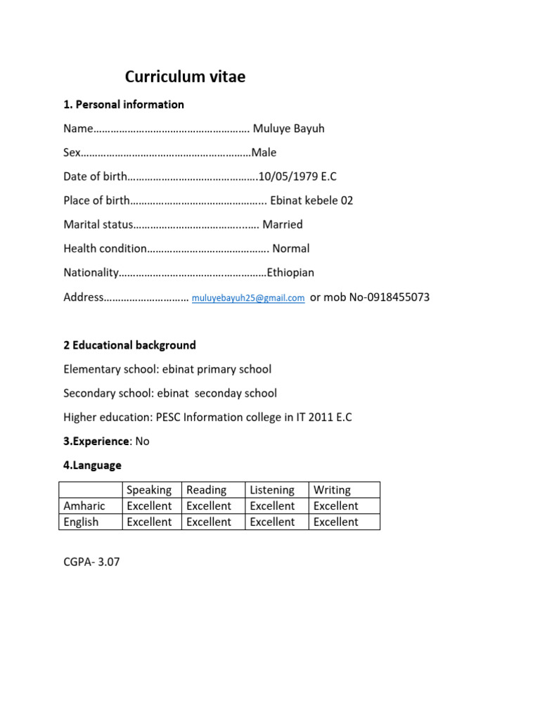 Muluye CV | PDF