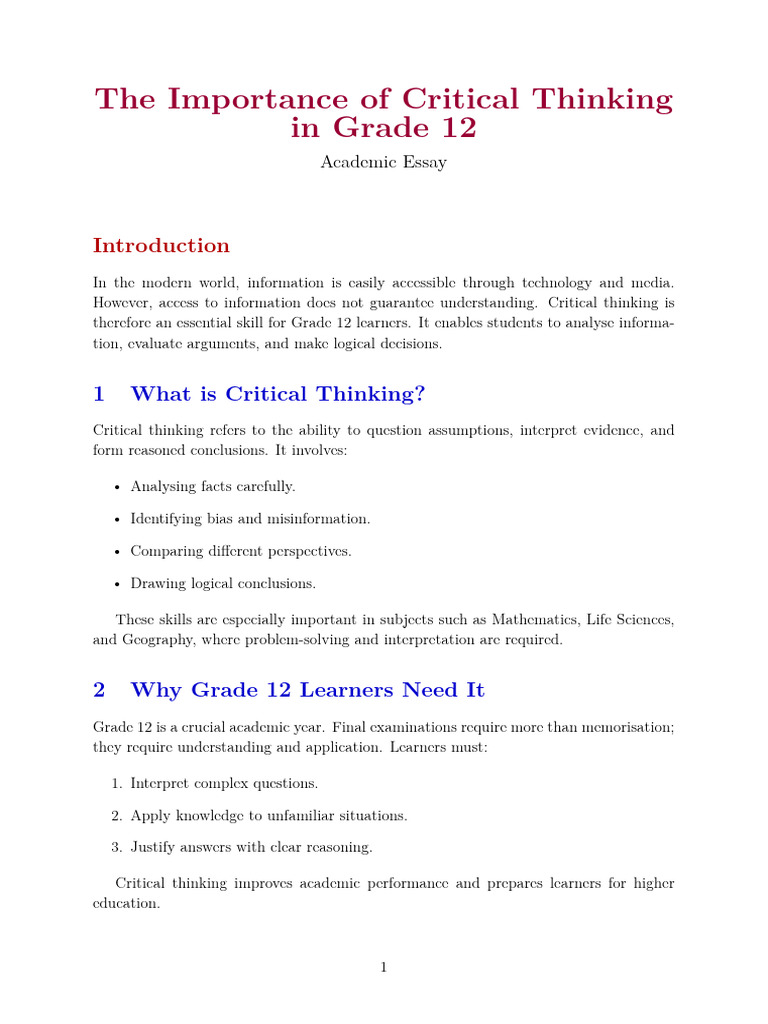 Critical Thinking in Education | PDF