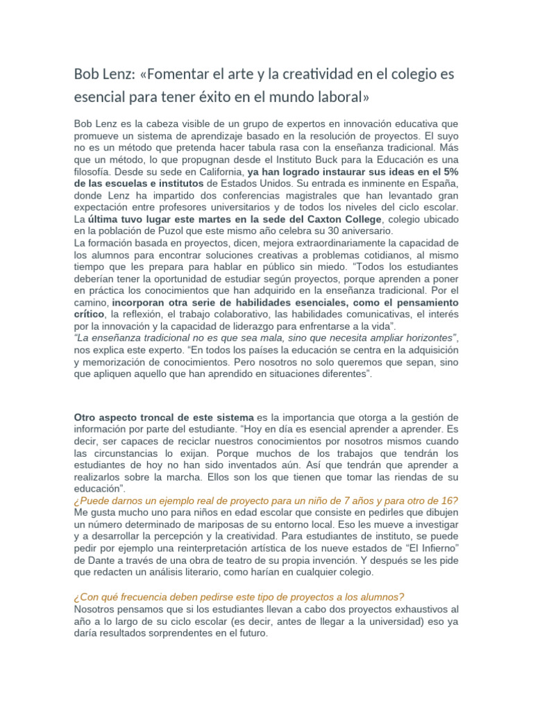 Bob Lenz Fomentar El Arte y La Creatividad | PDF | Enseñando | Creatividad