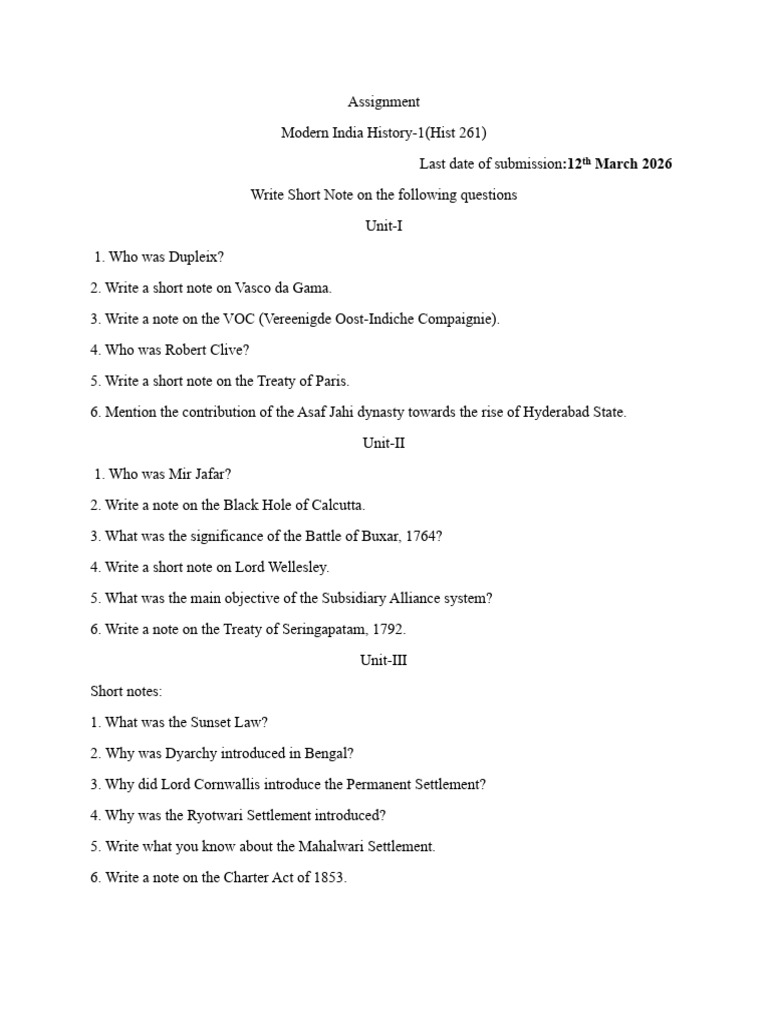 Assignment Modern India History 1 | PDF