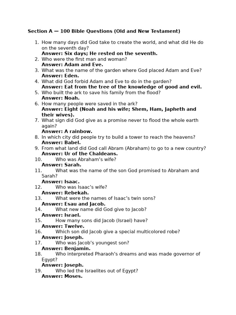 Bible and Catholic Church Quiz For Kids | PDF | Sacraments | Eucharist