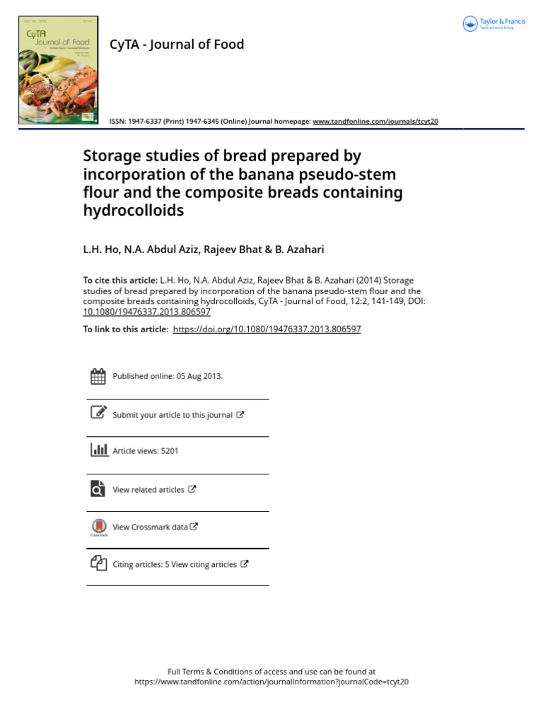 Storage Studies of Bread Prepared by Incorporation of the Banana Pseudo ...
