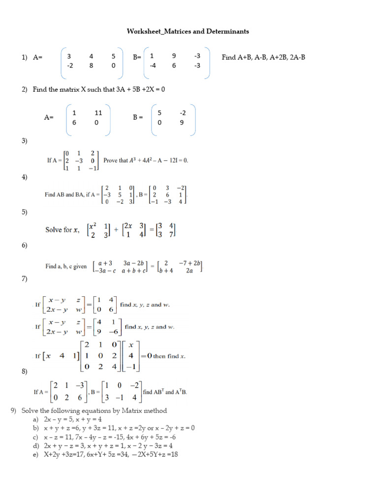WS_Matrices and Determinants | PDF | Interest | Matrix (Mathematics)