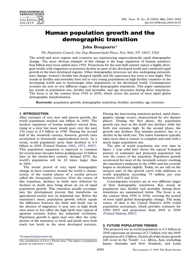 3. Human Population Growth and the Demographic Transition | PDF | Total ...