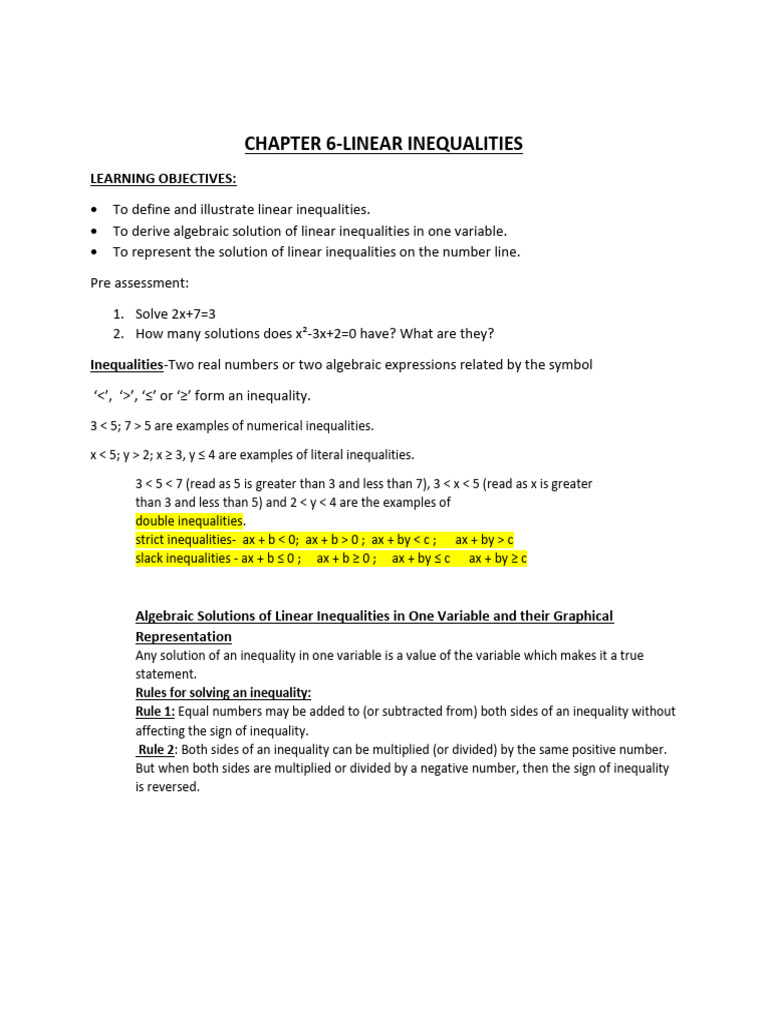 Linear Inequalities-Notes | PDF