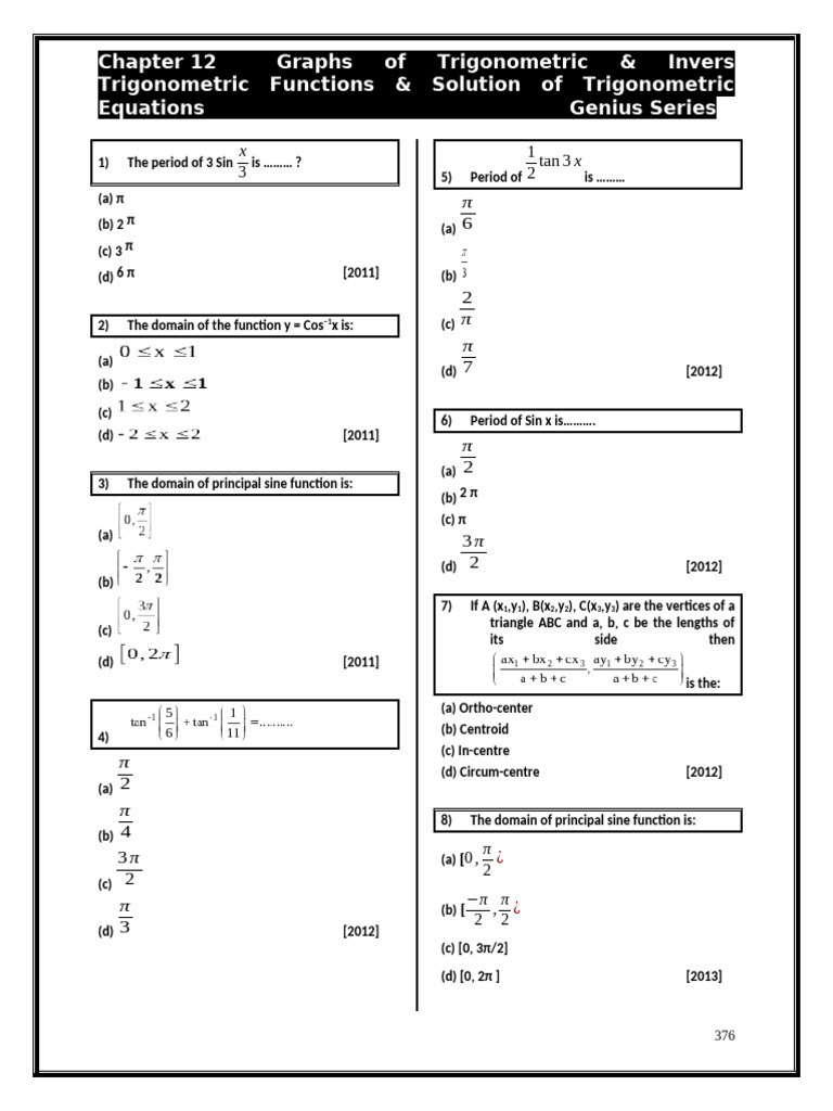 Chapter 12 Graphs of Trigonometric and Inverse Trigonometric Functions ...