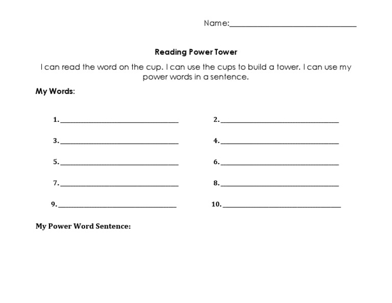Reading Power Tower Activity Sheet | PDF | Language Arts & Discipline