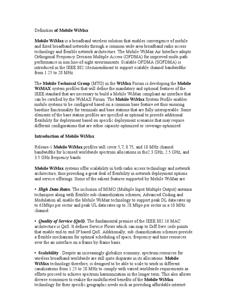Mobile WiMax: Definition and Features | PDF | Wi Max | 3 G