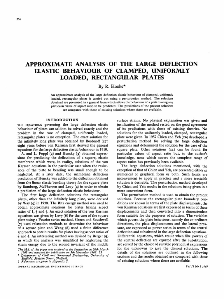 Approximate Analysis Of The Large Deflection Elastic Behavior Of Clamped Uniformly Loaded