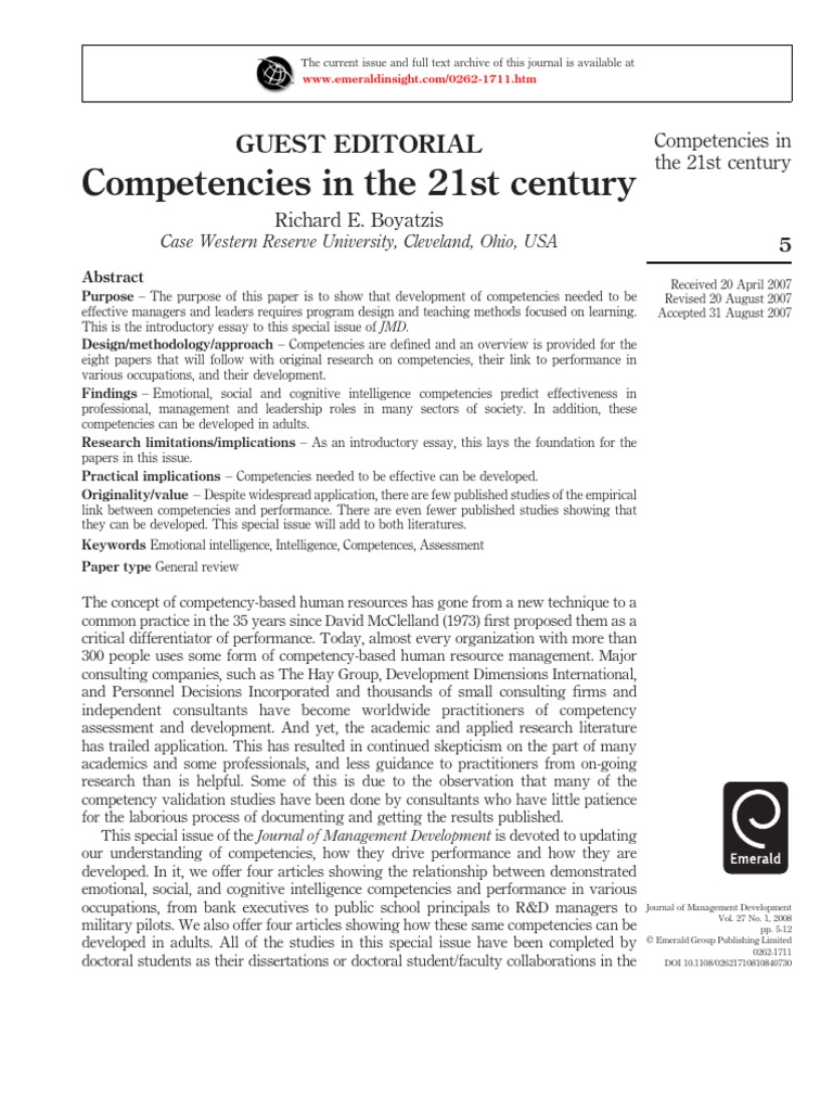 Boyatzis - Competencies in The 21 Century | PDF | Competence (Human ...