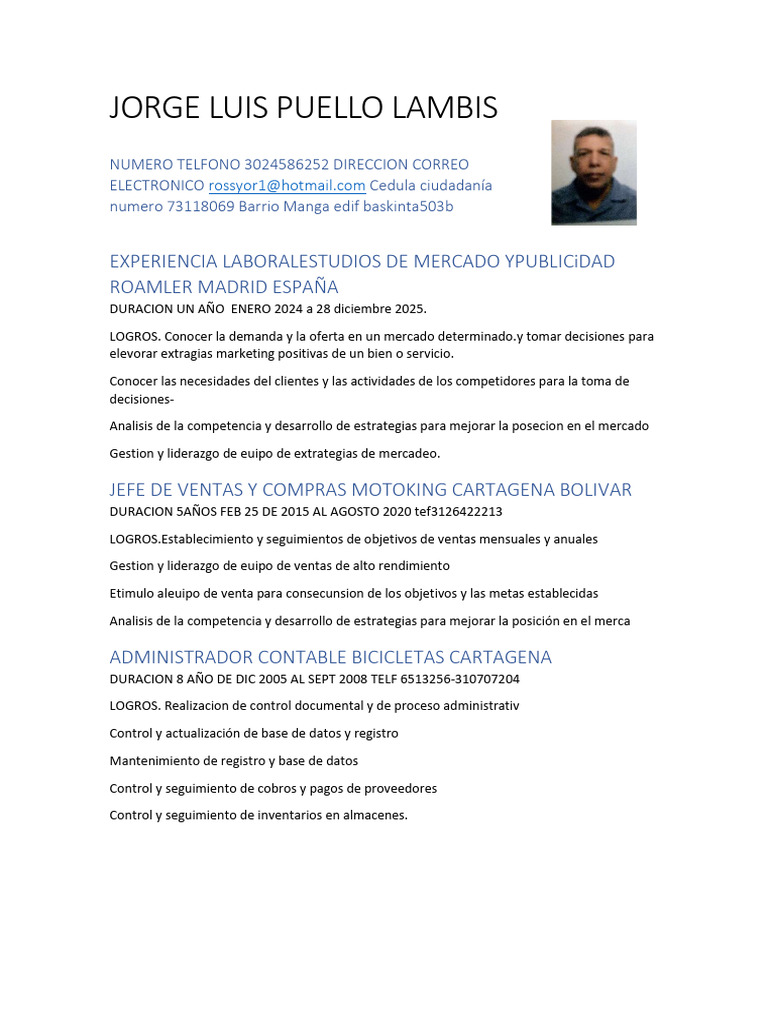 CV Jorge Luis Pu Ello Lamb Is | PDF