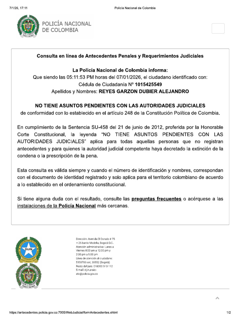 Certificado Policia Dubier | PDF