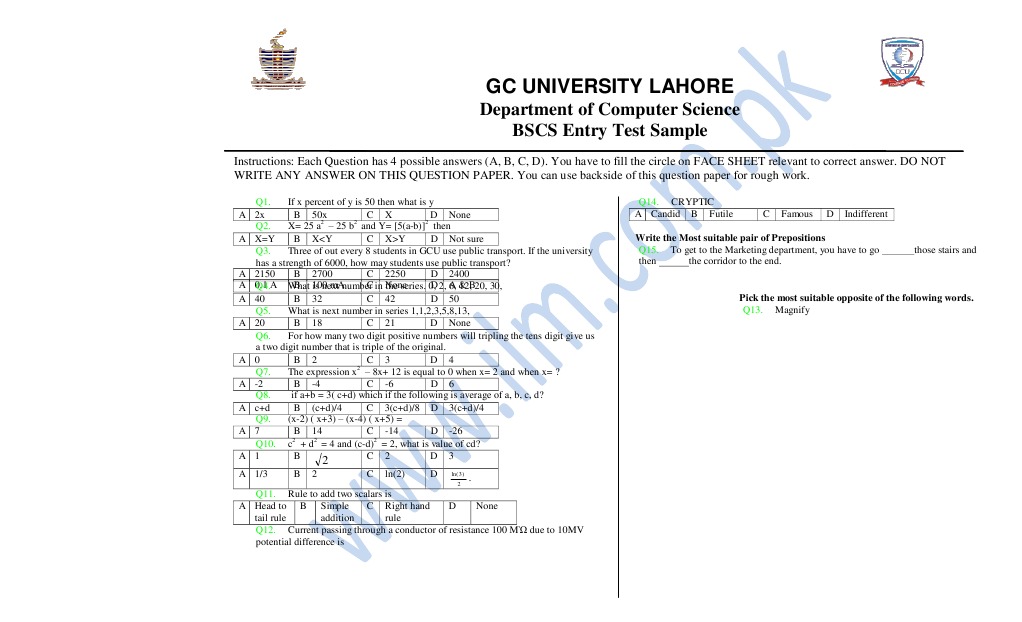 BSCS Entry Test Sample Questions | PDF | Wellness | Medical