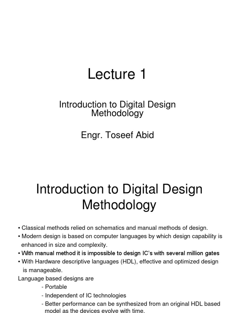 Introduction To Digital Design Methodology Engr. Toseef Abid | PDF ...