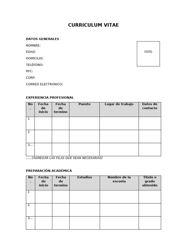 Machote Cv Para Contratacion 2023-1 | PDF