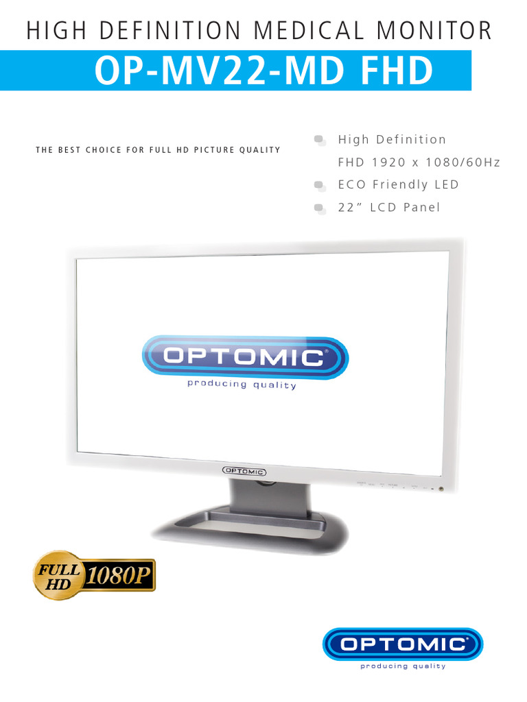 Full HD Medical Monitor Op-mv22-Hd | PDF | Electronics | Filmmaking