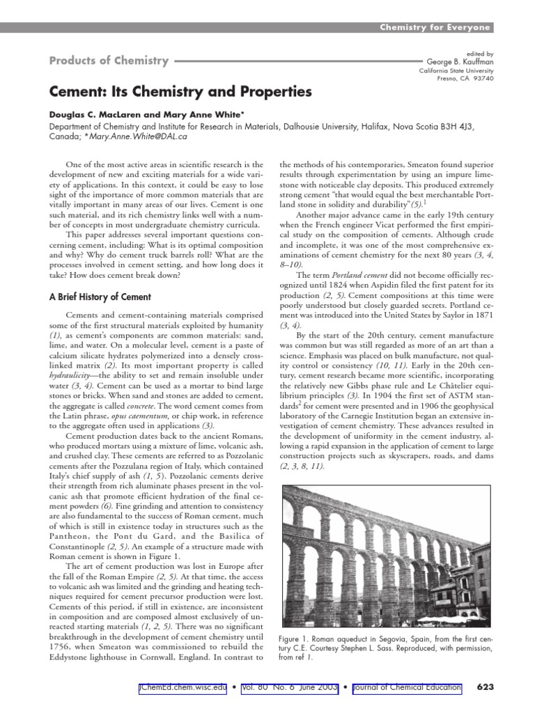 Cement Its Chemistry and Properties | PDF | Calcium | Silicon Dioxide