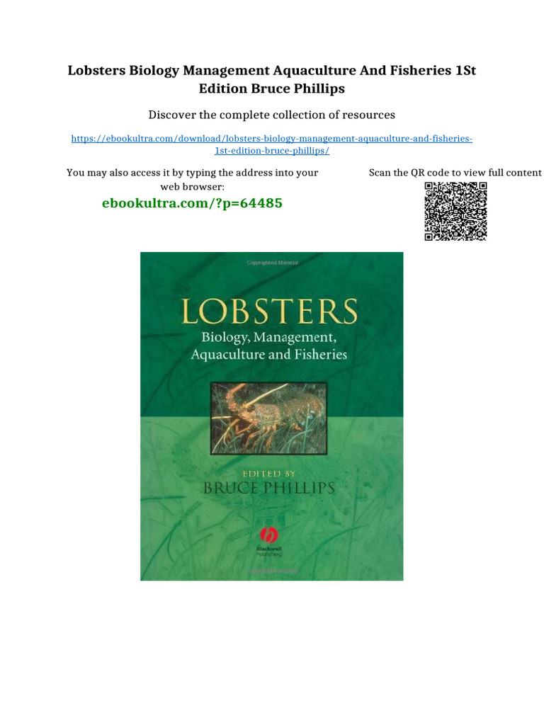 Lobsters Biology Management Aquaculture and Fisheries 1st Edition Bruce ...