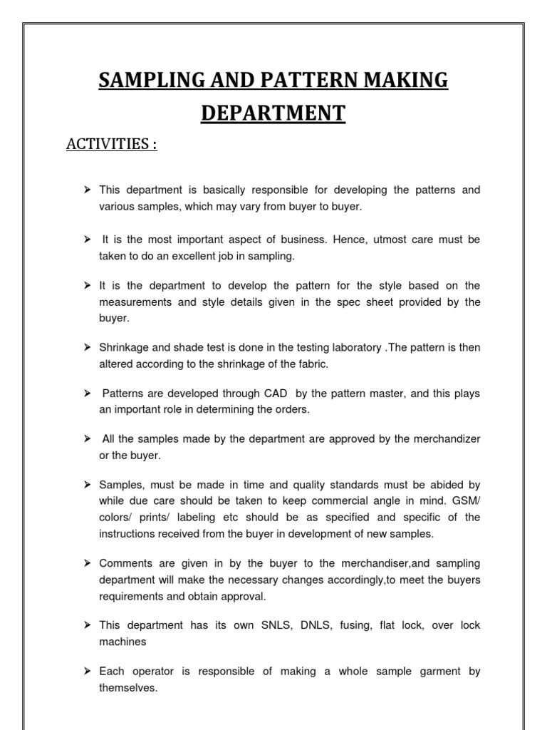 Sampling, Pattern Making and Marker Making | PDF | Specification ...