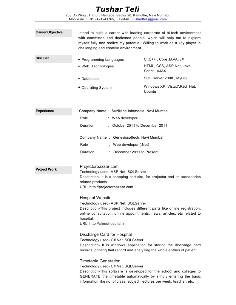 Tushar Teli S Resume B.E.computer | PDF | Active Server Pages | World ...