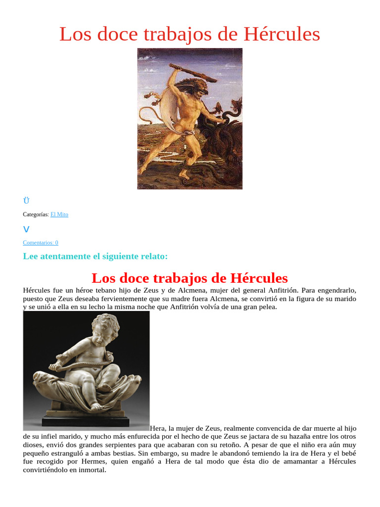 Mito de Hercules Más Trabajos | PDF | Hera | Mitología griega