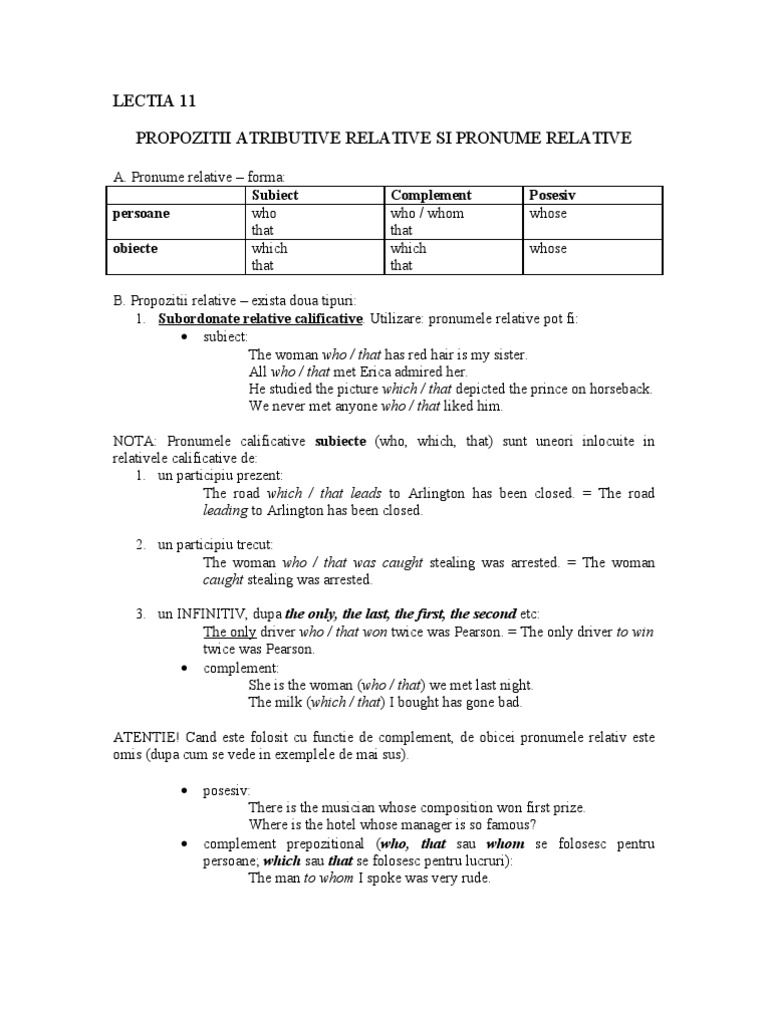 LECTIA 11 - Propozitii Atributive Relative Si Pronume Relative ...
