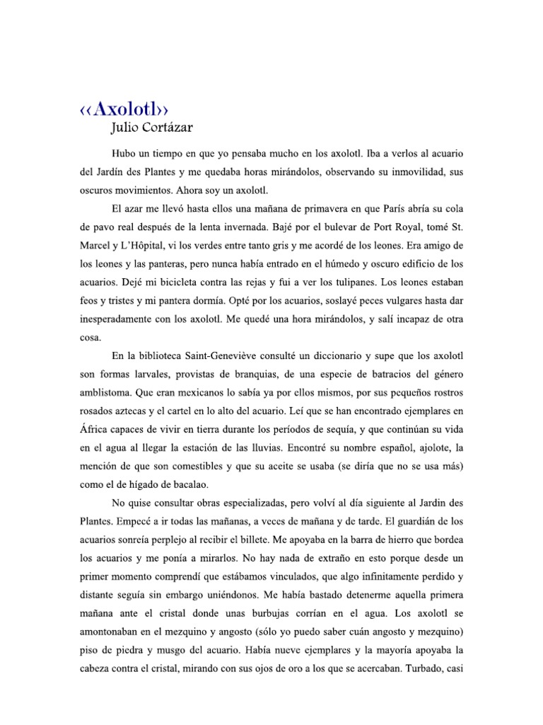 D - Axolotl - Julio Cortázar PDF | PDF