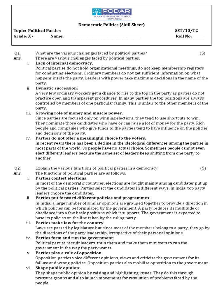 Chapter 4 Political Parties | PDF | Political Parties | Elections