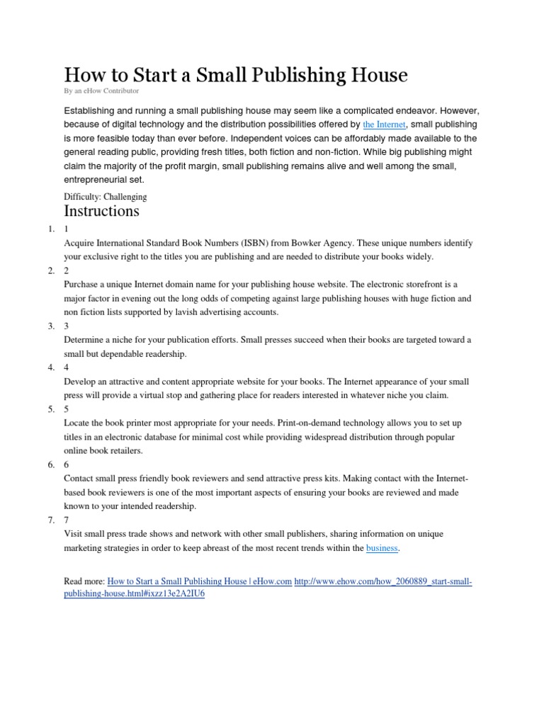 How To Start A Small Publishing House | PDF | International Standard ...