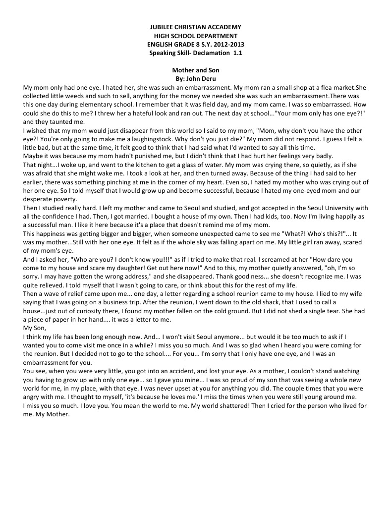 Mother and Son - Declamation Piece | PDF