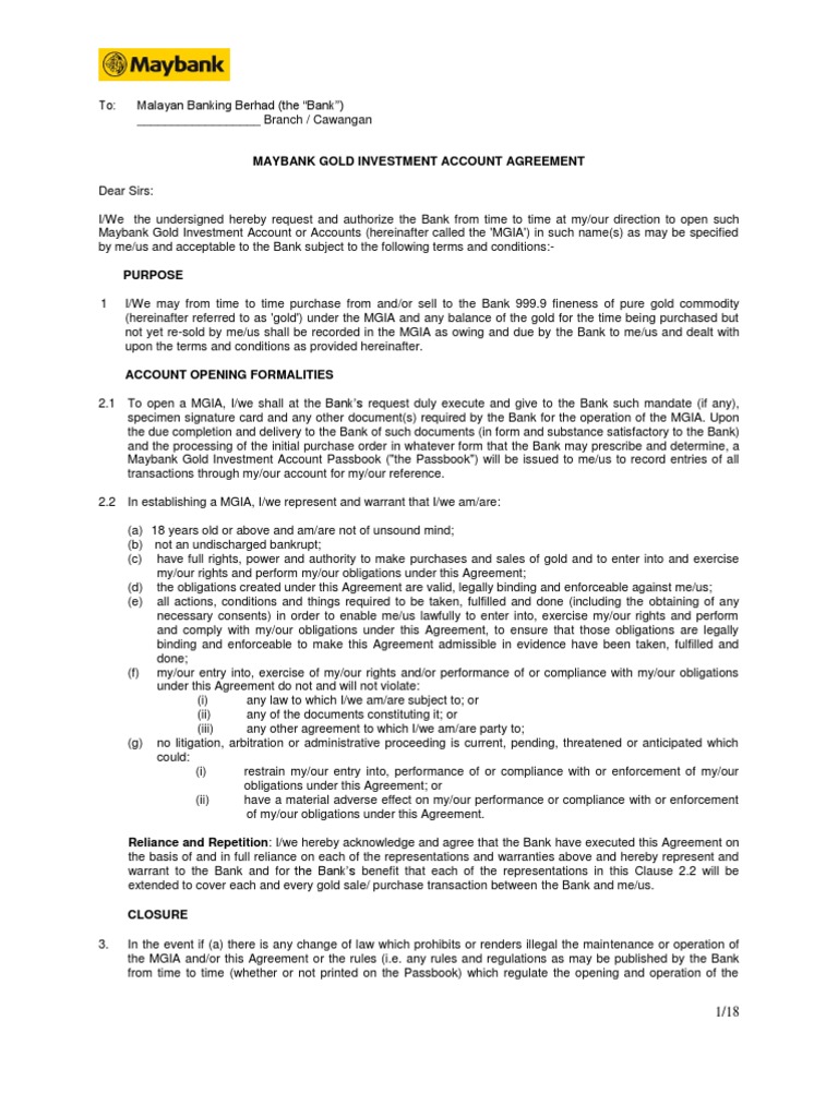 Maybank Gold Investment Account Agreement | PDF | Indemnity ...