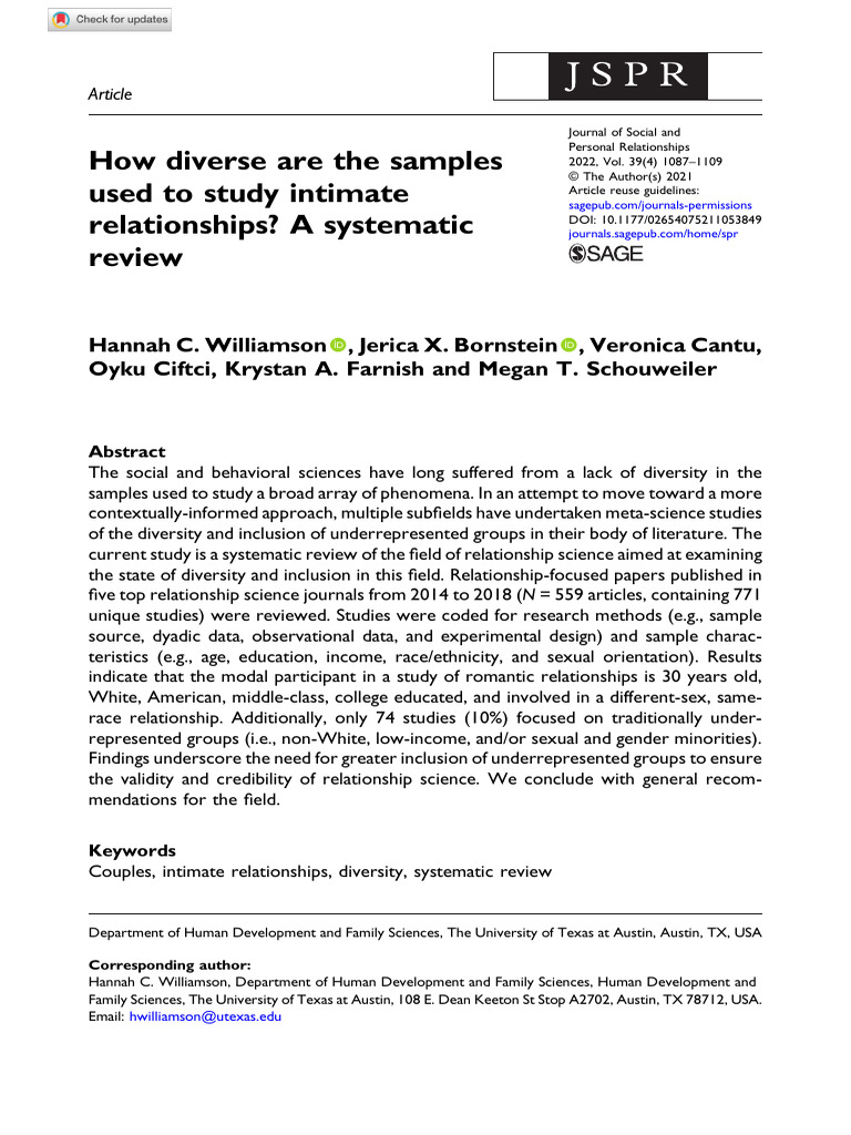 How Diverse Are the Samples Used to Study Relationships (Williamson Et ...