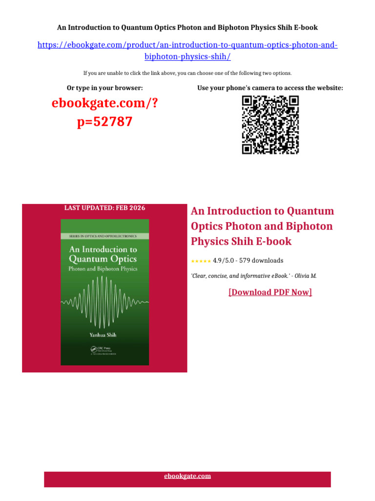 An Introduction to Quantum Optics Photon and Biphoton Physics Shih ...
