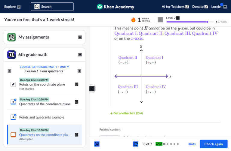 Graphing Points & Naming Quadrants (Practice) Khan Academy | PDF